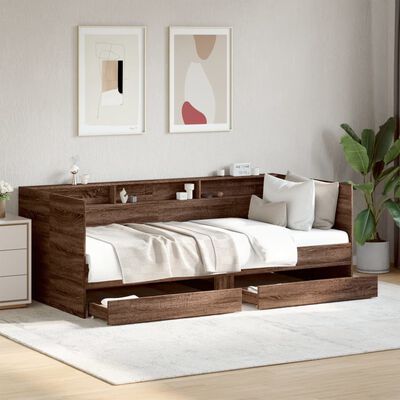 vidaXL Daybed with Drawers without Mattress Brown Oak 75x190 cm Small ...
