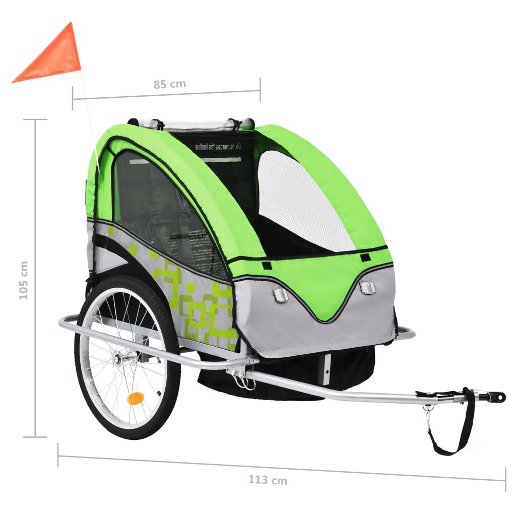 vidaXL 2 in 1 Bike Trailer Stroller Green and Grey