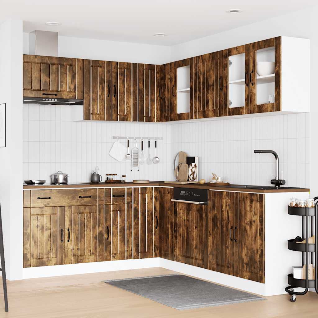 vidaXL 11 Piece Kitchen Cabinet Set Lucca Smoked Oak Engineered Wood ...