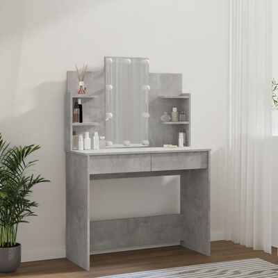 vidaXL Dressing Table with LED Concrete Grey 96x40x142 cm | vidaXL.co.uk