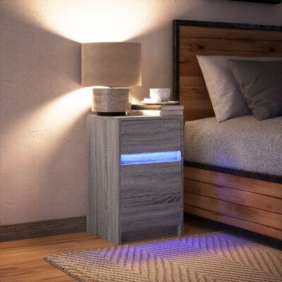vidaXL Bedside Cabinet with LED Lights Grey Sonoma Engineered Wood ...