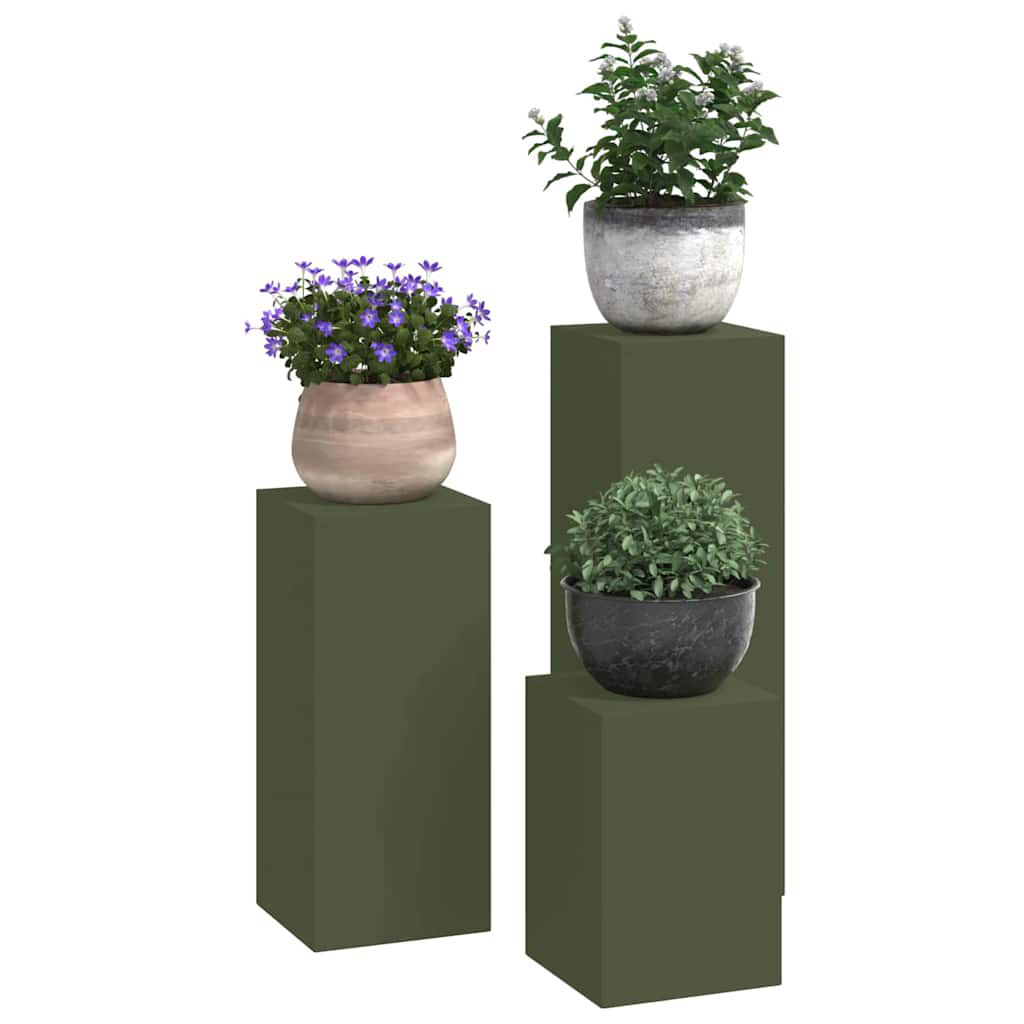 vidaXL Plant Stands Set of 3 Olive green Cold-rolled steel | vidaXL.co.uk