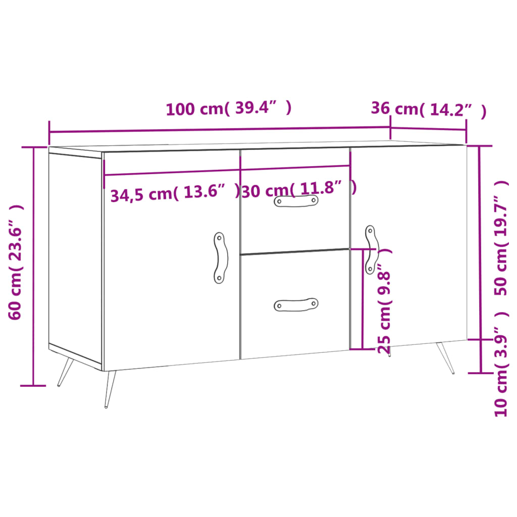 vidaXL Sideboard Brown Oak 100x36x60 cm Engineered Wood | vidaXL.co.uk