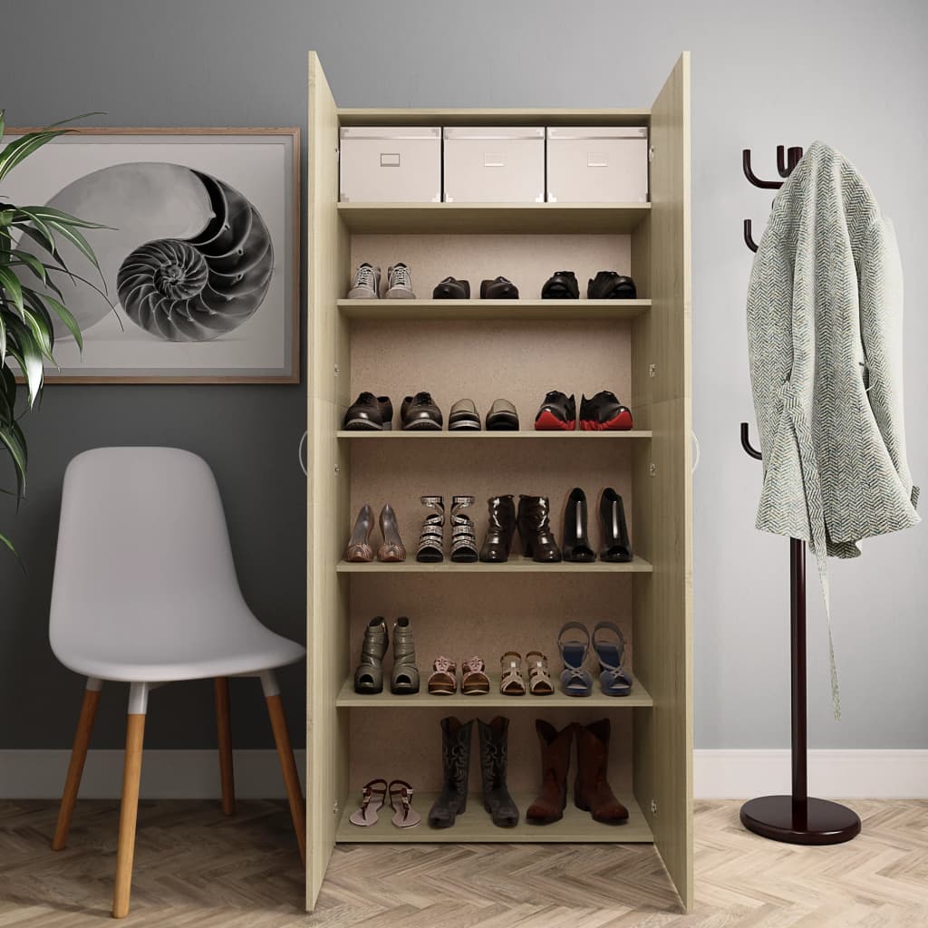 vidaXL Shoe Cabinet Sonoma oak Engineered wood Standard Shoe Cabinet ...
