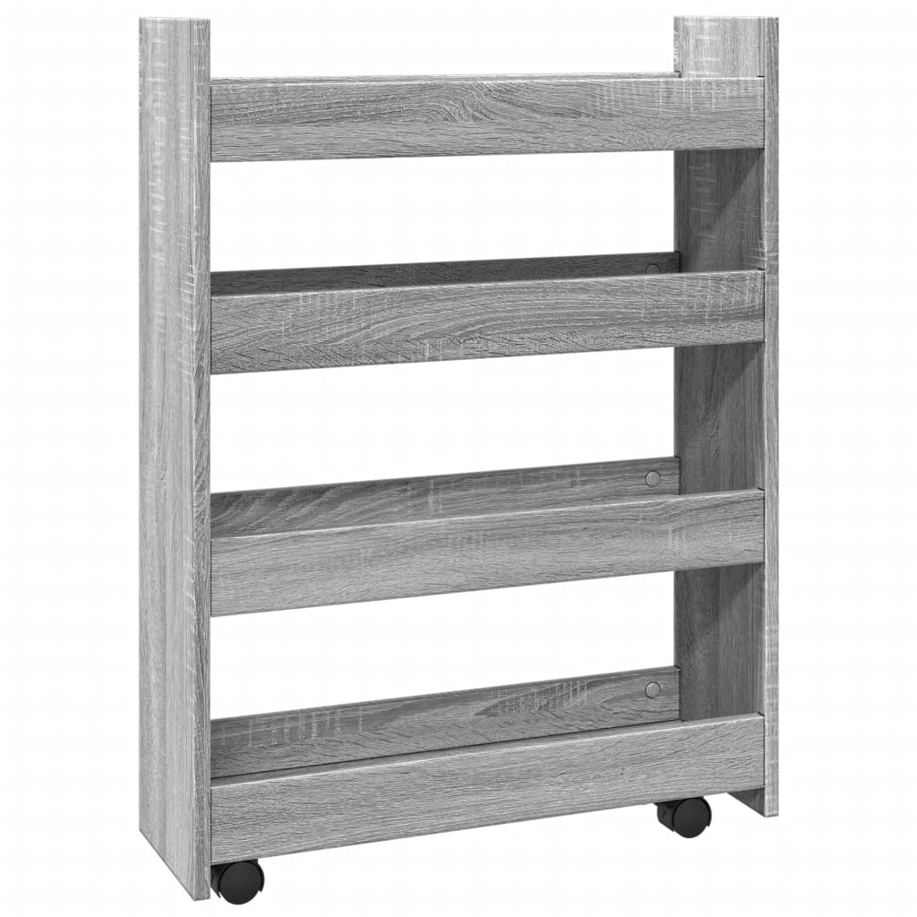 vidaXL Narrow Storage Trolley 4 Tier Grey Sonoma Engineered Wood ...