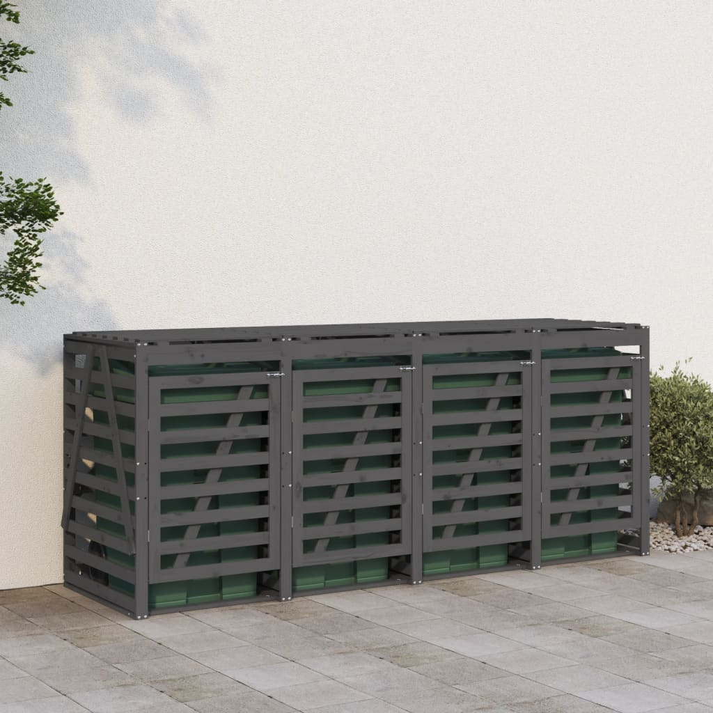 vidaXL Quadruple Wheelie Bin Storage Grey Solid Wood Pine | vidaXL.co.uk