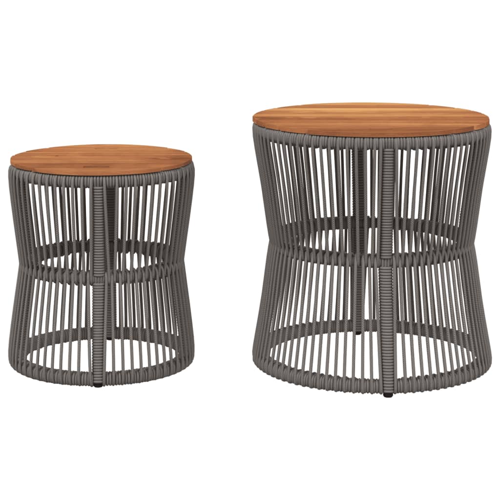 vidaXL Garden Side Tables 2 pcs with Wooden Top Grey Poly Rattan ...