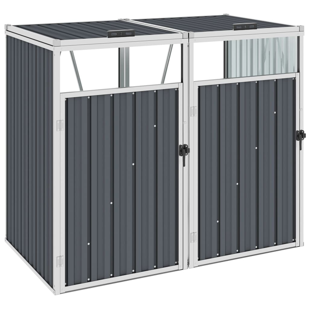 vidaXL Double Garbage Bin Shed Grey 143x81x121 cm Steel | vidaXL.co.uk