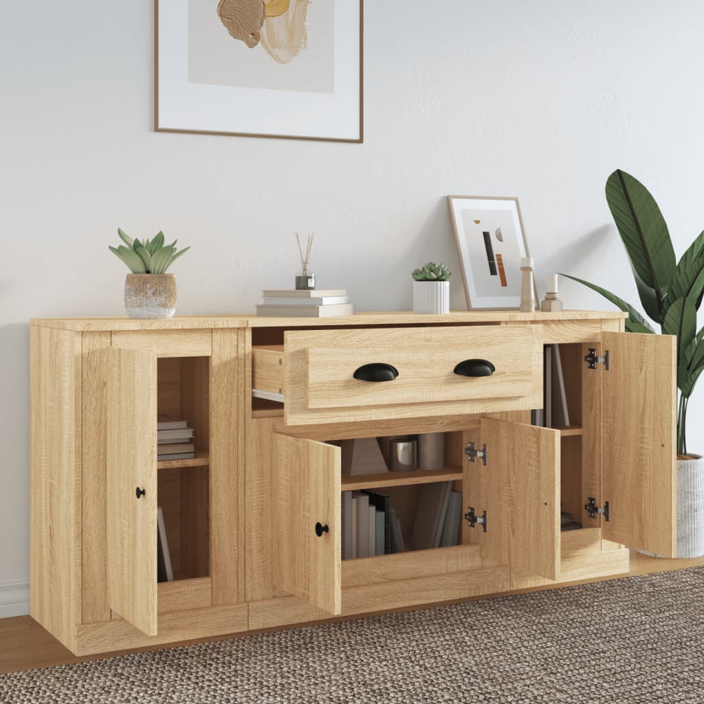 vidaXL Sideboards 3 pcs Sonoma Oak Engineered Wood | vidaXL.co.uk