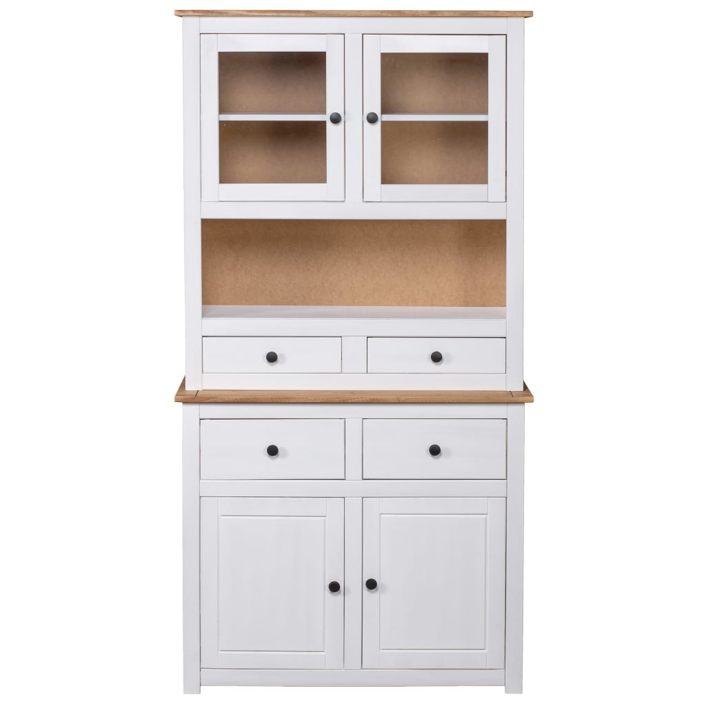vidaXL Highboard White and natural Solid pine wood Standard Storage ...