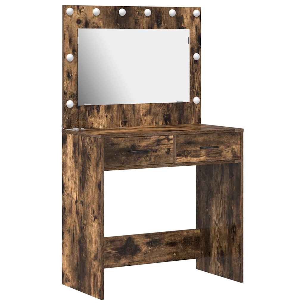 vidaXL Vanity Makeup Table Smoked Oak Solid Oak Wood Medium Vanity ...