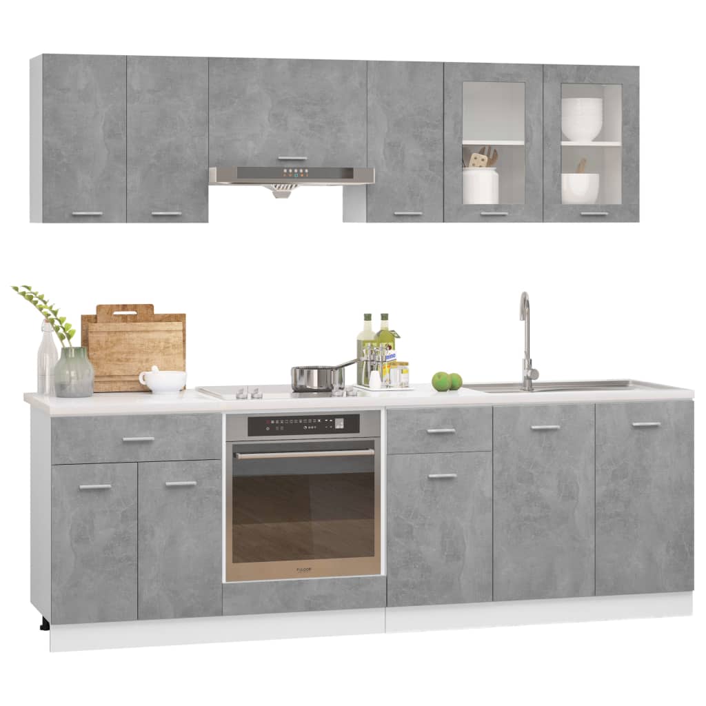 vidaXL 8 Piece Kitchen Cabinet Set Concrete Grey Engineered Wood ...