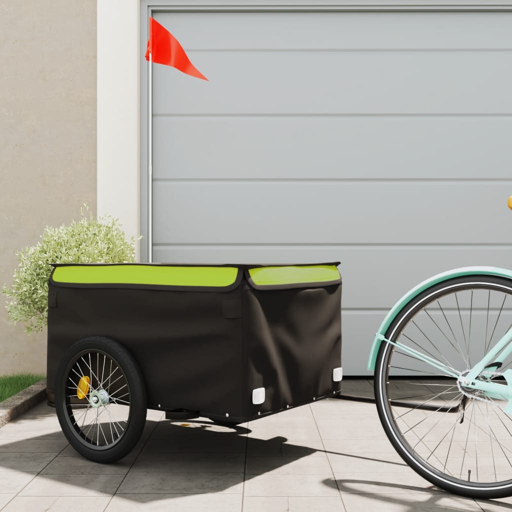 vidaXL Bike Cargo Trailer Black and Green 45 kg Iron | vidaXL.co.uk