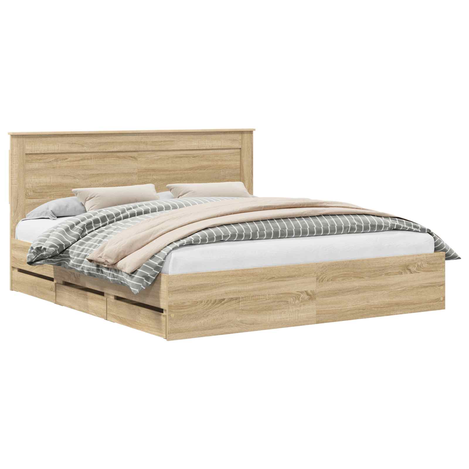 vidaXL Bed Frame with Drawer Sonoma Oak 200 x 200 cm Engineer Wood ...
