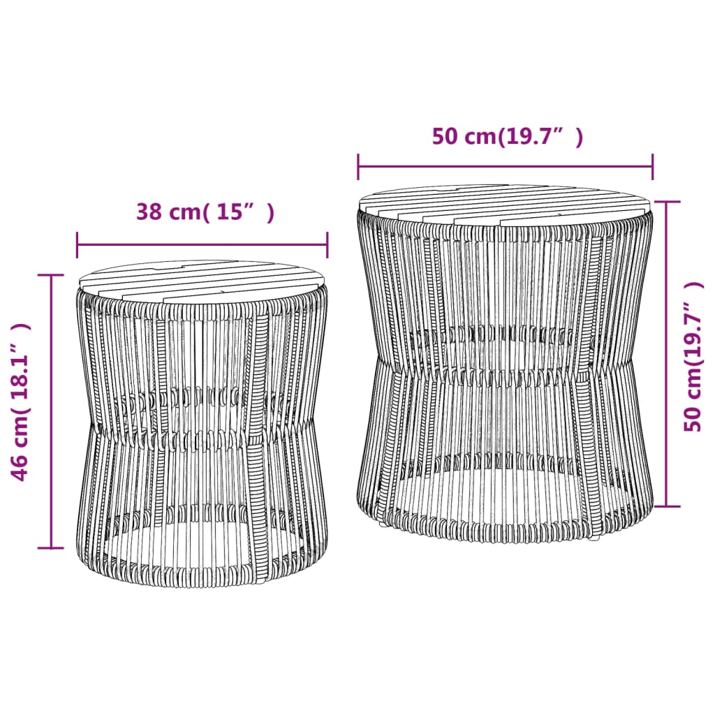 vidaXL Garden Side Tables 2 pcs with Wooden Top Grey Poly Rattan ...
