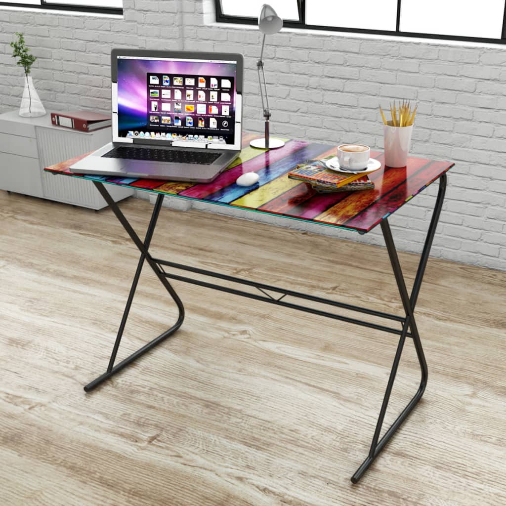 Glass Desk with Rainbow Pattern | vidaXL.co.uk