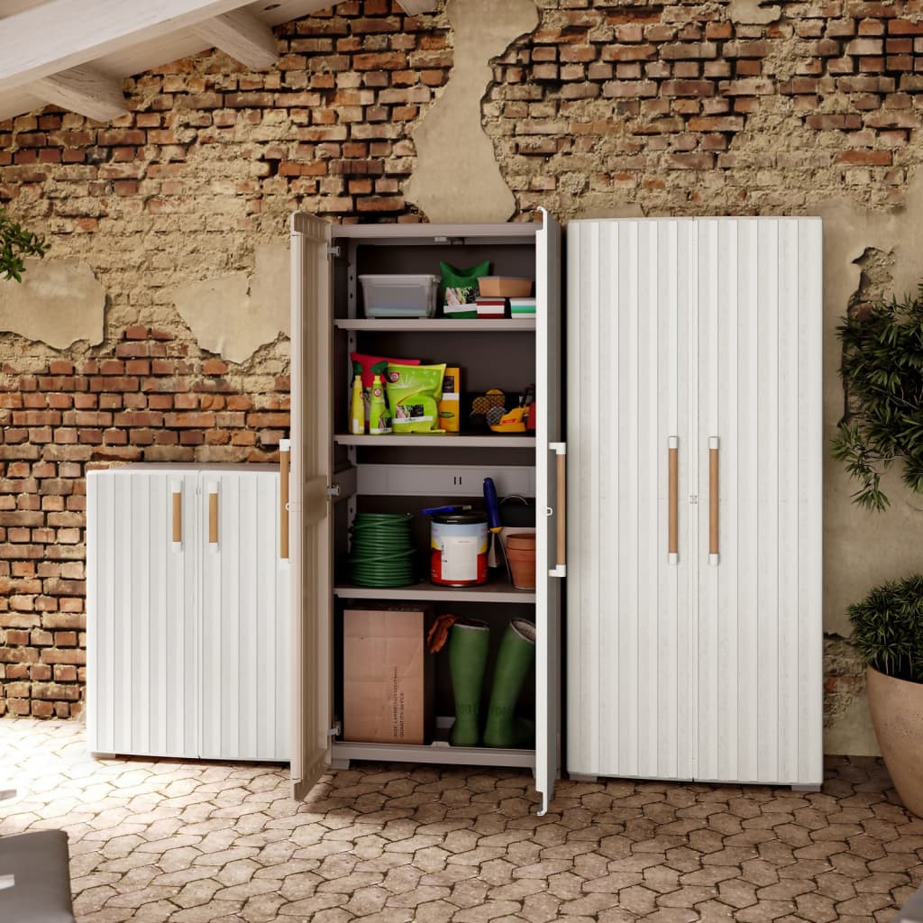 Keter Storage Cabinet with Shelves Groove Beige and Sand | vidaXL.co.uk