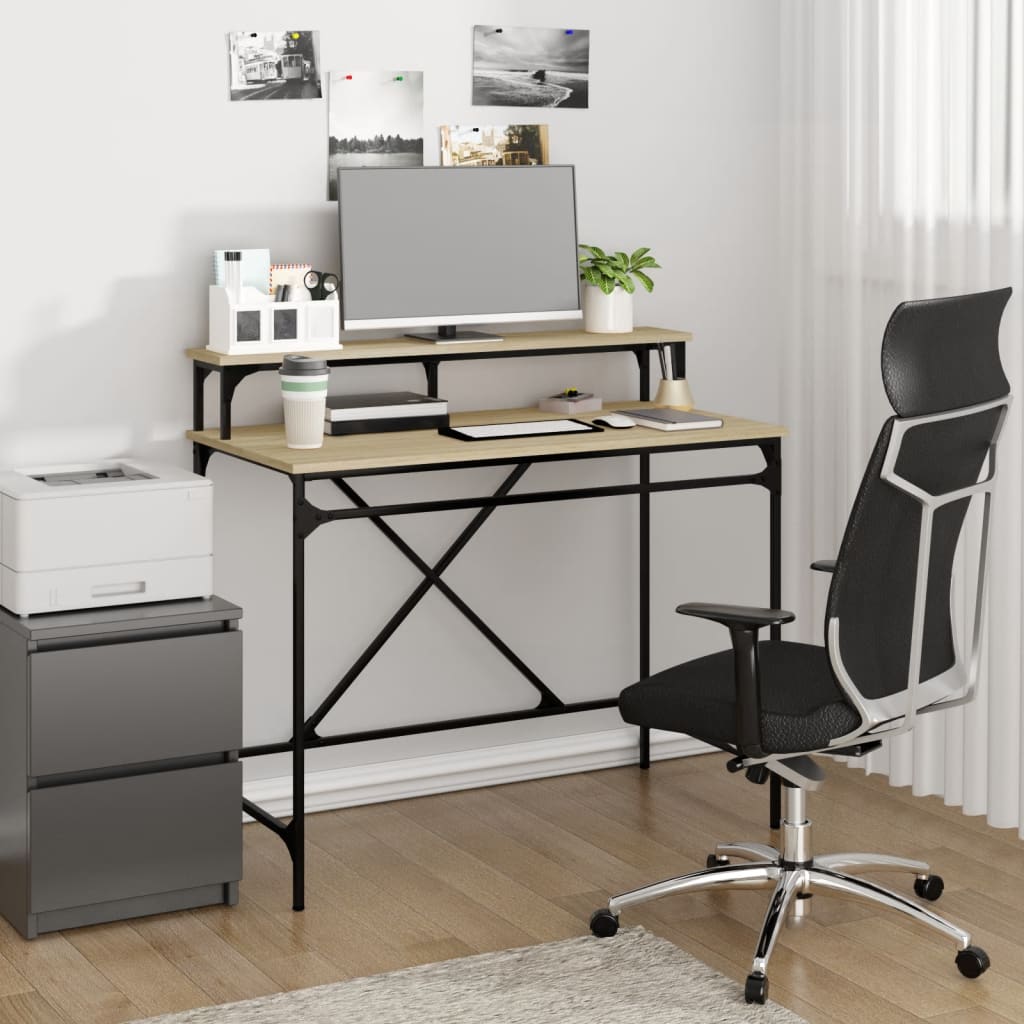 vidaXL Desk Sonoma Oak 100x50x90 cm Engineered Wood and Iron | vidaXL.co.uk